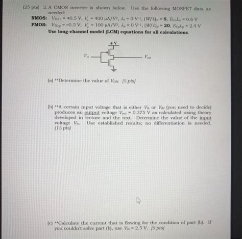 Solved 25 Pts 2 A Cmos Inverter Is Shown Below Use The