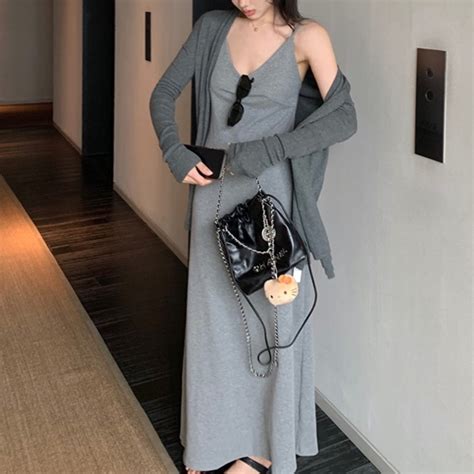 코디세트데일리 루즈핏 가디건베이직 뷔스티에 롱원피스 세트 2k108008e