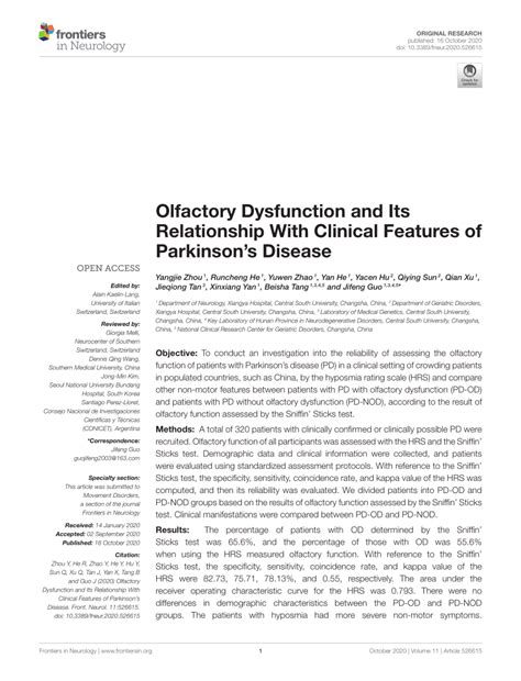 Pdf Olfactory Dysfunction And Its Relationship With Clinical Features