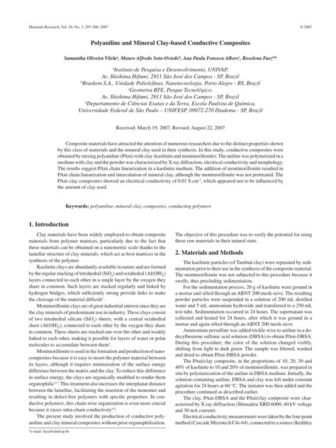 Pdf Polyaniline And Mineral Clay Based Conductive Composites