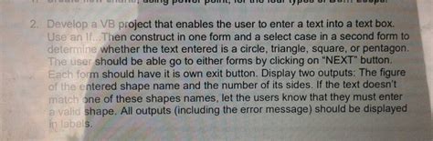 Solved 2 Develop A Vb Project That Enables The User To