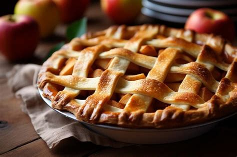 Premium Photo A Pie With Apples And A Persons Hand On A Table