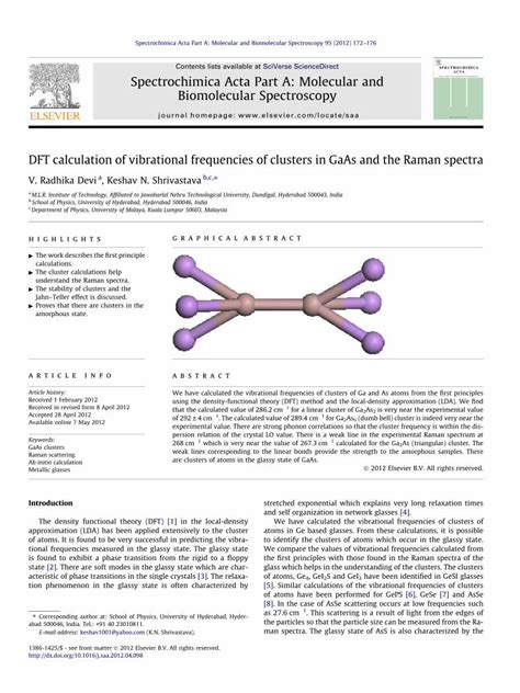 Pdf Dft Calculation Of Vibrational Frequencies Of Clusters In Gaas