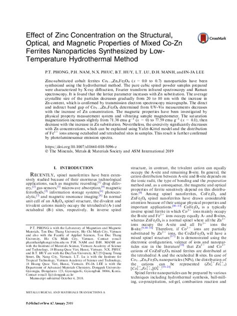 Pdf Effect Of Zinc Concentration On The Structural Optical And Magnetic Properties Of Mixed