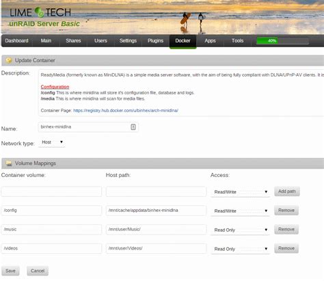 Support Binhex MiniDLNA Docker Containers Unraid