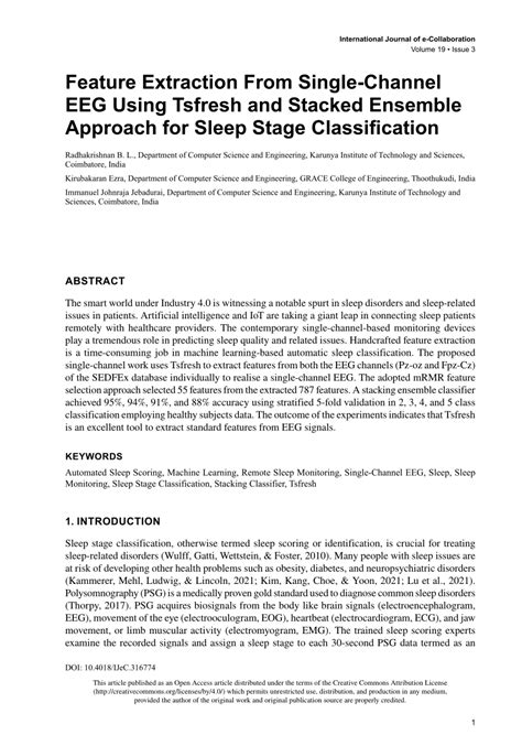 PDF Feature Extraction From Single Channel EEG Using Tsfresh And Stacked Ensemble Approach For