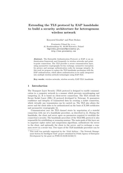 Pdf Extending The Tls Protocol By Eap Handshake To Build A Security
