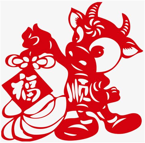 春节生肖牛剪纸窗花矢量素材下载 矢量节日素材 素彩网