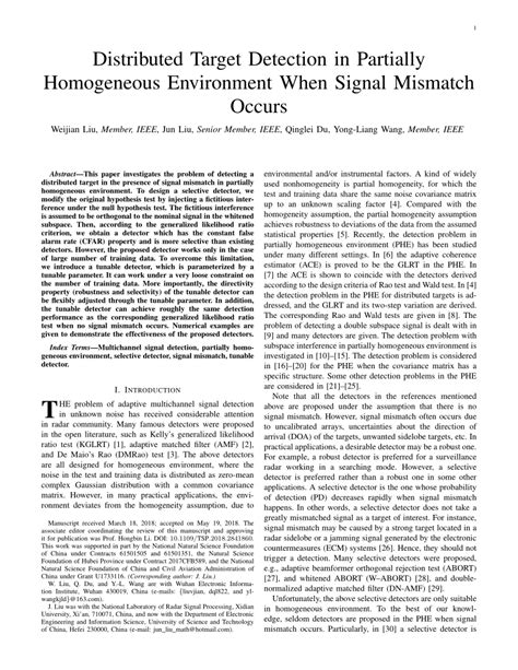 pdf distributed target detection in partially homogeneous environment