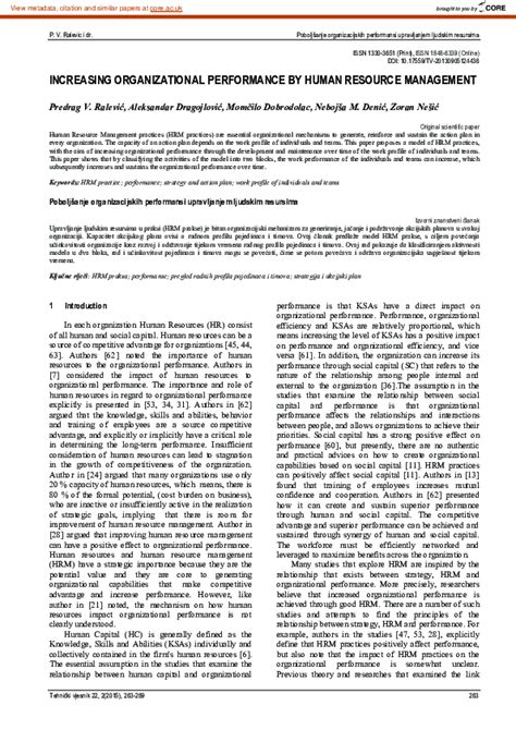 Pdf Increasing Organizational Performance By Human Resource Management Nebojsa Denic