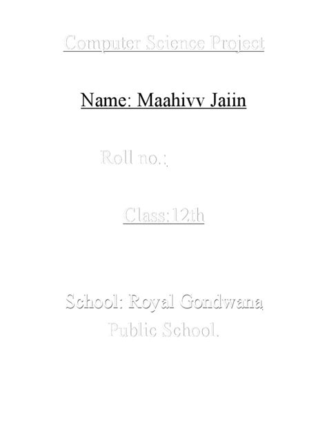 Computer Science Project Name Maahivv Jaiin Roll No Class12th Pdf Subroutine Ios