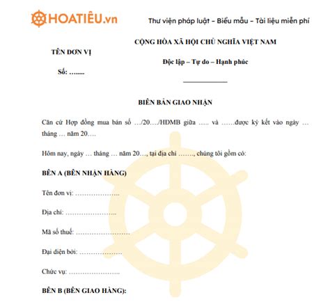Mẫu Biên Bản Xác Nhận Khối Lượng Hàng Hóa Mẫu Biên Bản Giao Nhận Hàng Hóa