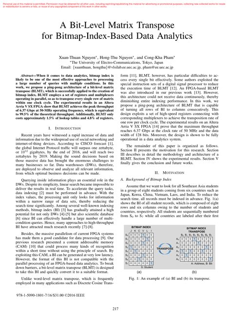 Pdf A Bit Level Matrix Transpose For Bitmap Index Based Data Analytics
