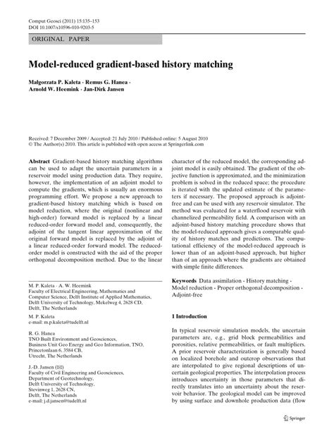 Pdf Model Reduced Gradient Based History Matching
