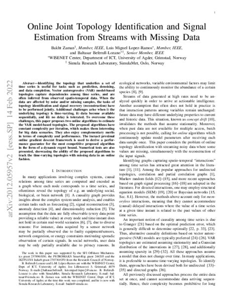 Pdf Online Joint Topology Identification And Signal Estimation From Streams With Missing Data
