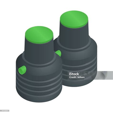 벡터 일러스트 플라스틱 정화조는 흰색 배경에 격리 평면 만화 스타일의 현실적인 폐수 탱크 아이콘 배수 탱크 지하 정화조 를위한