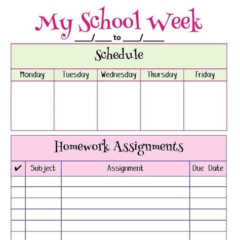 My Babe Week Homework Planner Worksheets Library
