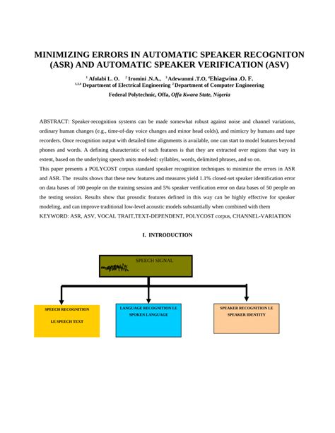 Pdf Minimizing Errors In Automatic Speaker Recognition Asr And Automatic Speaker