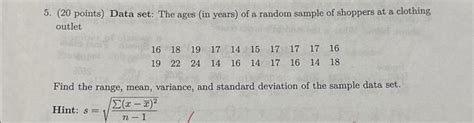 solved 5 20 points data set the ages in years of a
