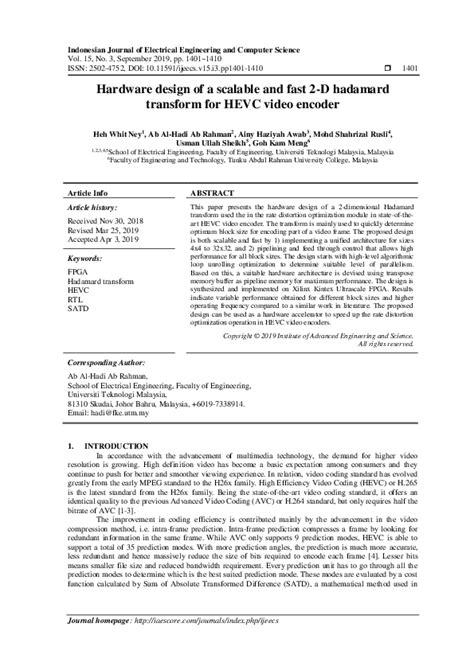 Pdf Hardware Design Of A Scalable And Fast 2 D Hadamard Transform For Hevc Video Encoder