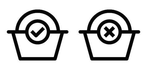 두 개의 쇼핑 바구니로 구성된 미니멀리스트 벡터 아이콘으로 하나는 체크 표시가 있고 다른 하나는 십자가가 있어 선택 또는 결정을 상징합니다 편집 가능한 획 거절에 대한 스톡