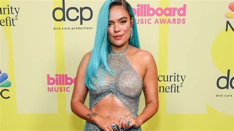 Karol G Rocks Stunning Sheer Gown And Bright Blue Hair At 2021 Billboard Music Awards