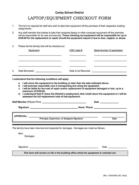 Printable Employee Equipment Responsibility Form