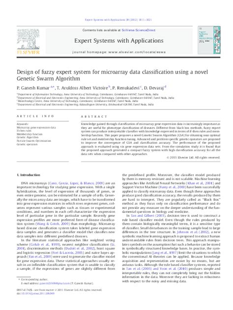 Pdf Design Of Fuzzy Expert System For Microarray Data Classification