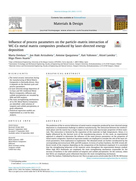 Pdf Influence Of Process Parameters On The Particle Matrix Interaction Of Wc Co Metal Matrix