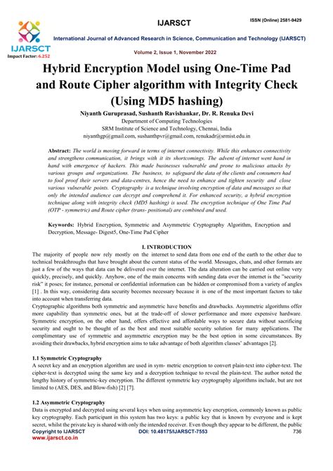 PDF Hybrid Encryption Model Using One Time Pad And Route Cipher