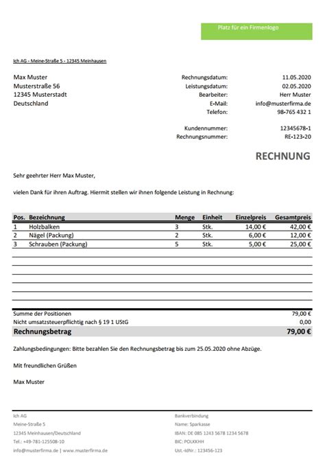 Rechnungsvorlage Für Excel Alle Meine Vorlagen De