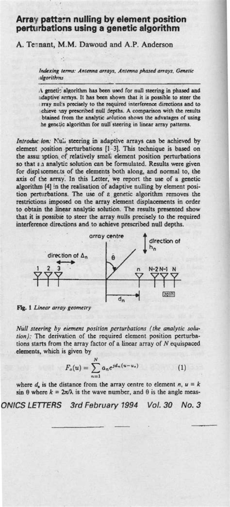 Pdf Array Pattern Nulling By Element Position Perturbations Using A Genetic Algorithm