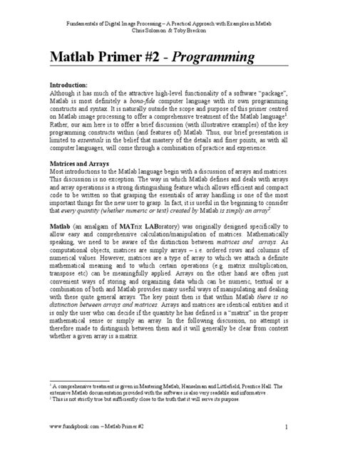 Matlab Primer Part2 Pdf Pdf Matrix Mathematics Array Data Structure