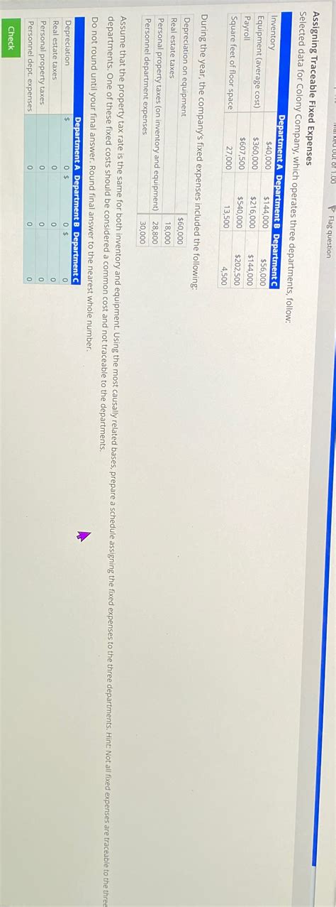 Solved Assigning Traceable Fixed Expensesselected Data For
