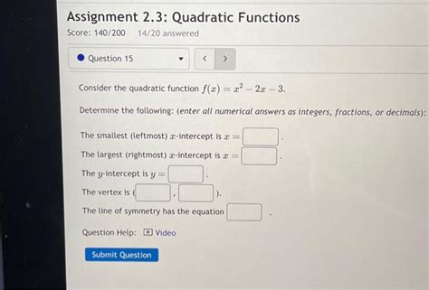 Solved Assignment 2 3 Quadratic Functions Score 140 200