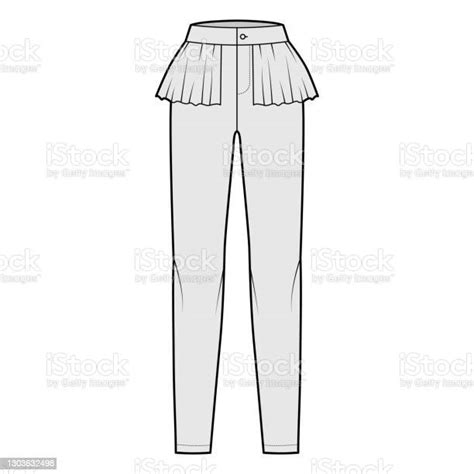 바지 페플럼 테크니컬 패션 일러스트와 연장 된 정상 허리 하이 라이즈 전체 길이 프릴 스커트 바닥 0명에 대한 스톡 벡터 아트 및 기타 이미지 Istock