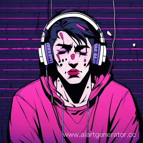 Lonely Man In Neonlit Room Tears Streaked With A Lipstick Kiss Ai Art Generator