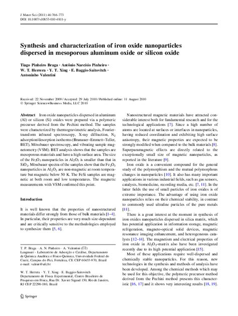 Pdf Synthesis And Characterization Of Iron Oxide Nanoparticles By Solid State Chemical
