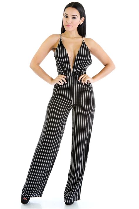 Buy 2016 Summer Women Black White Striped Jumpsuit