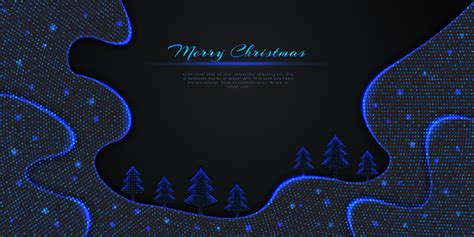 메리 크리스마스 하프 톤 패턴과 반짝이는 파란색 벡터 배경 질감에 크리스마스 트리와 새해 복 야 인사말 카드 디자인 현대 휴일 배너 포스터 또는 전단지 템플릿 12월 31