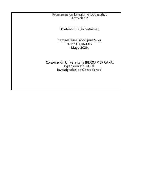 480942184 Actividad 2 Programacion Lineal Metodo Grafico Programación Lineal Método Gráfico