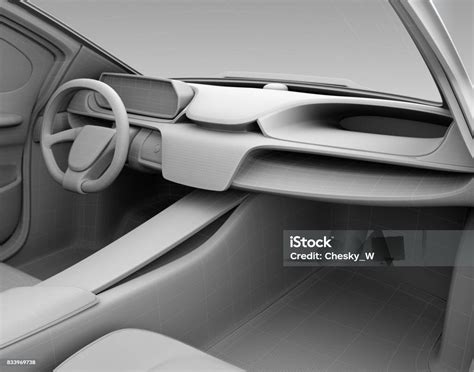 와이어 프레임에 자동차 대쉬보드의 클레이 모델 렌더링 자동차 내부에 대한 스톡 사진 및 기타 이미지 자동차 내부 차