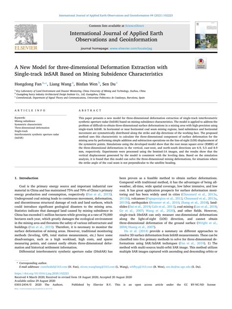 Pdf A New Model For Three Dimensional Deformation Extraction With Single Track Insar Based On