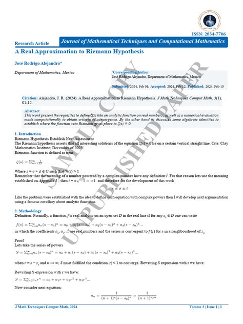 A Real Approximation To Riemann Hypothesis Jmtcm 24 12 Sample Download Free Pdf