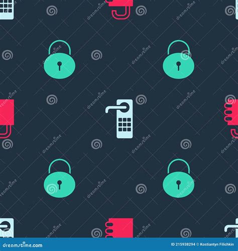Set Safe Combination Lock Digital Door And Lock On Seamless Pattern