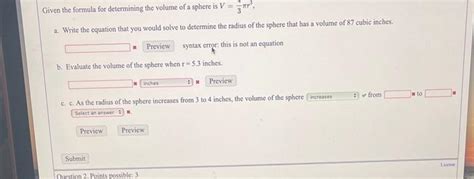 solved given the formula for determining the volume of a