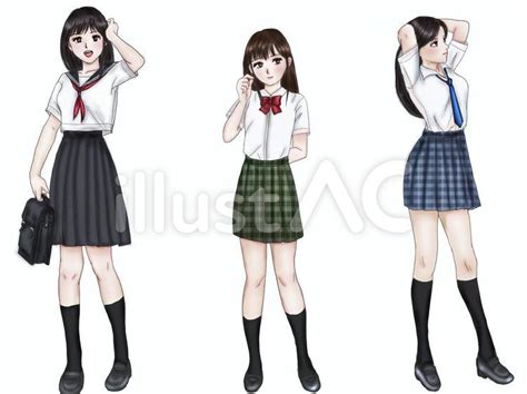 免费矢量 3種高中女生（夏裝）