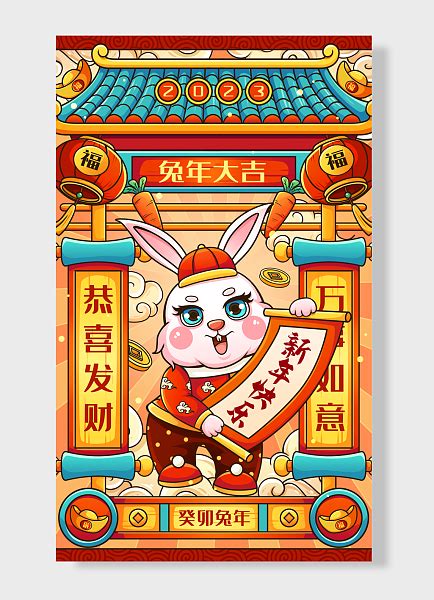 兔大吉福福福福兔年海报素材模板下载 图巨人
