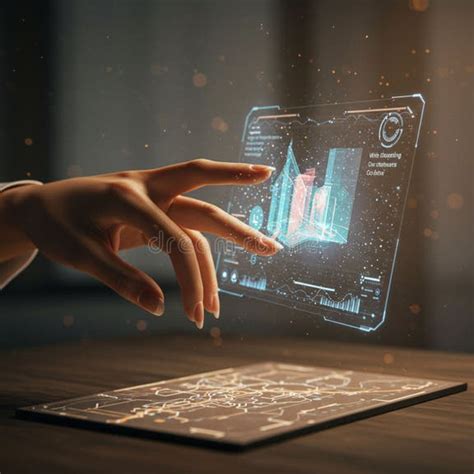 A Hand Interacting With A Floating Translucent Holographic Interface