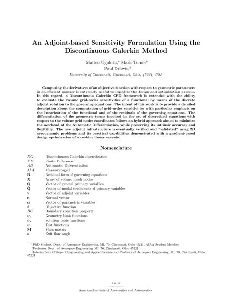Pdf An Adjoint Based Sensitivity Formulation Using The Discontinuous